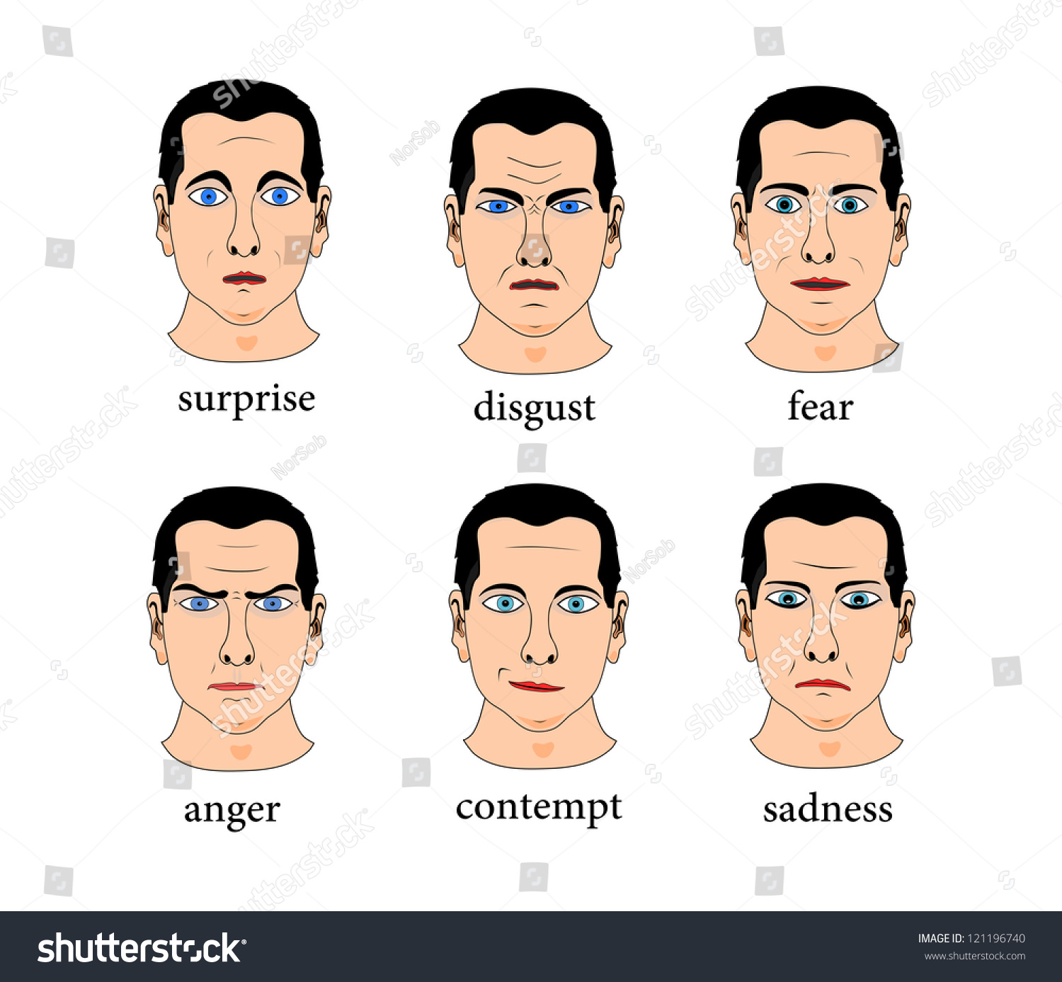 Set Six Basic Facial Expressions Men Stock Illustration 121196740