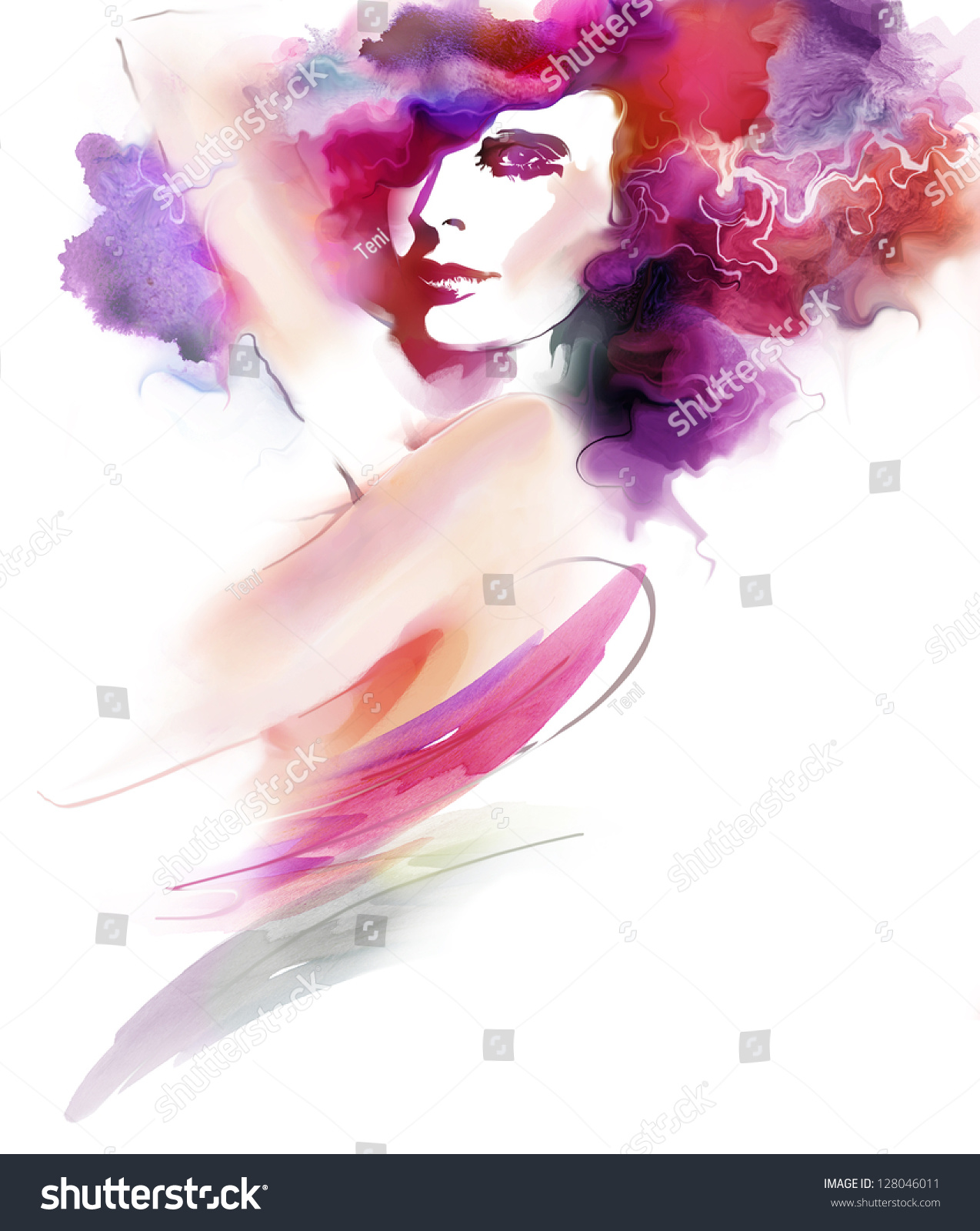 Abstract Fashion Illustration Portrait Beautiful Elegance Stock