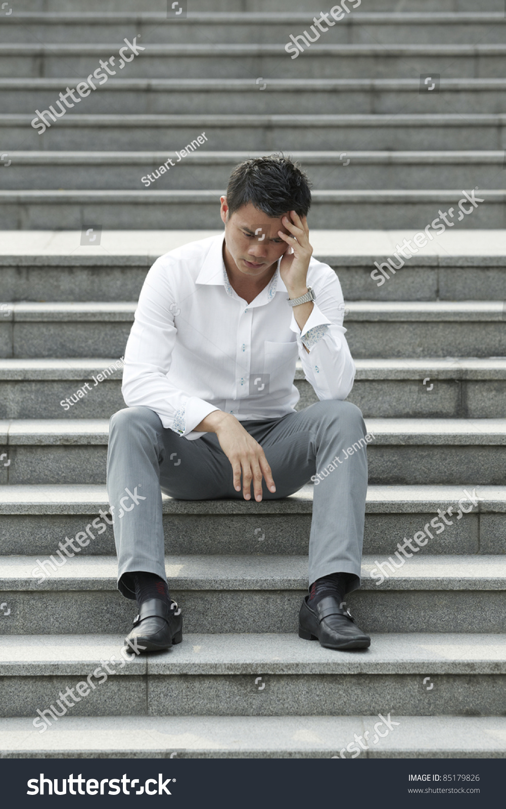 Asian Business Man Sitting Steps Looking Anxious Stock Photo 85179826 ... Asian Business Man Sitting Steps Looking Anxious Stock Photo 85179826 ...