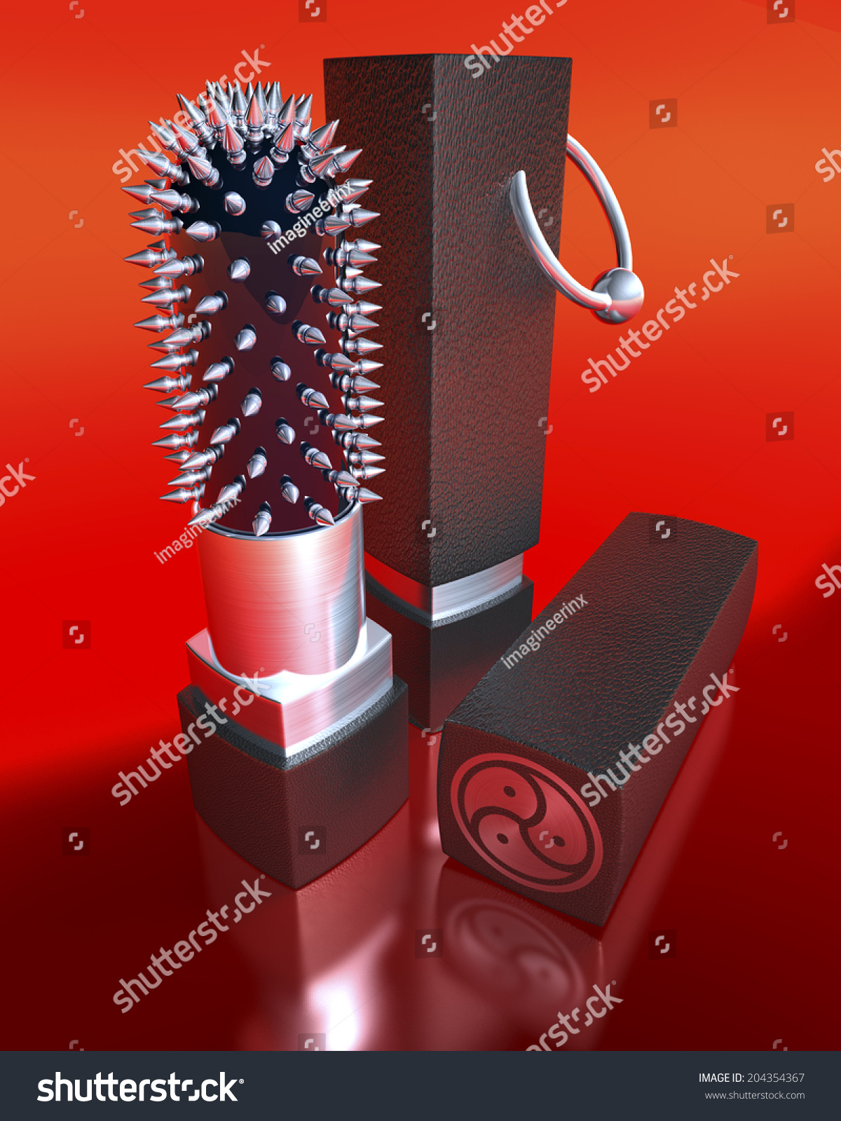 Bdsm Style Black Lipstick With Spike Surface Bdsm Triskele And Piercing Story Of O Ring 3d