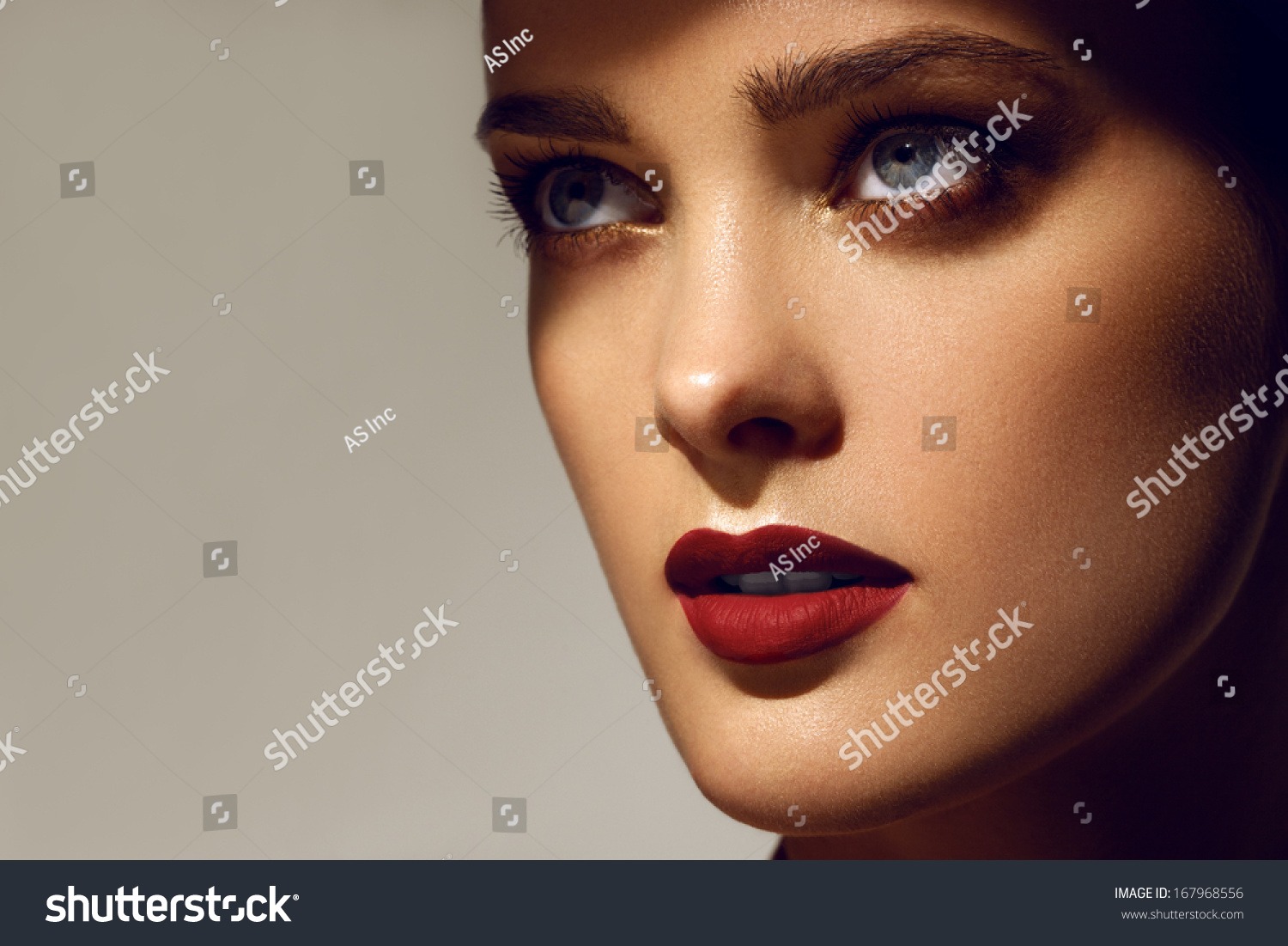 Beautiful Young Model With Red Lips Provocative Make Up Gorgeous