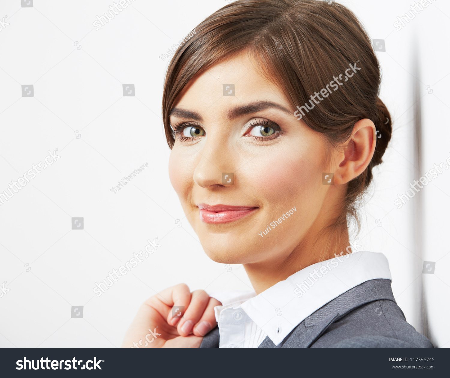 Close Up Portrait Of Smiling Business Woman Isolated On White
