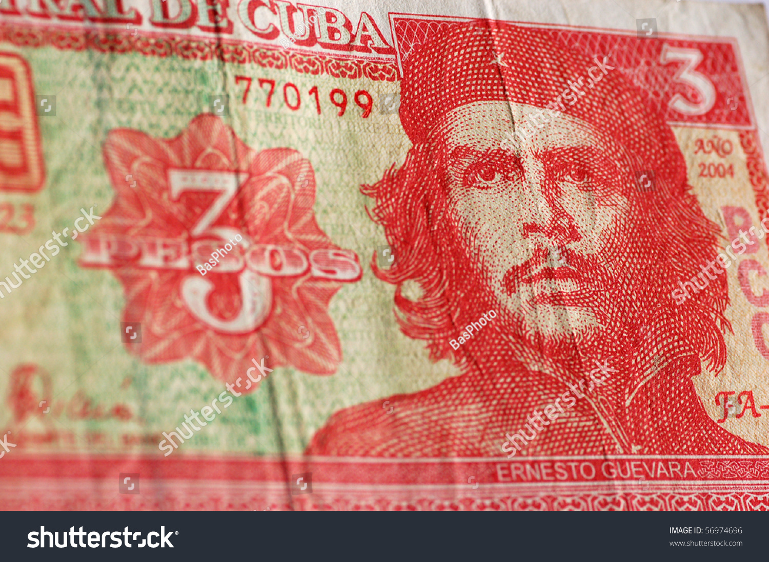 Cuban Money A Three Pesos Banknote Showing The Communist Revolutionary Leader Che Guevara