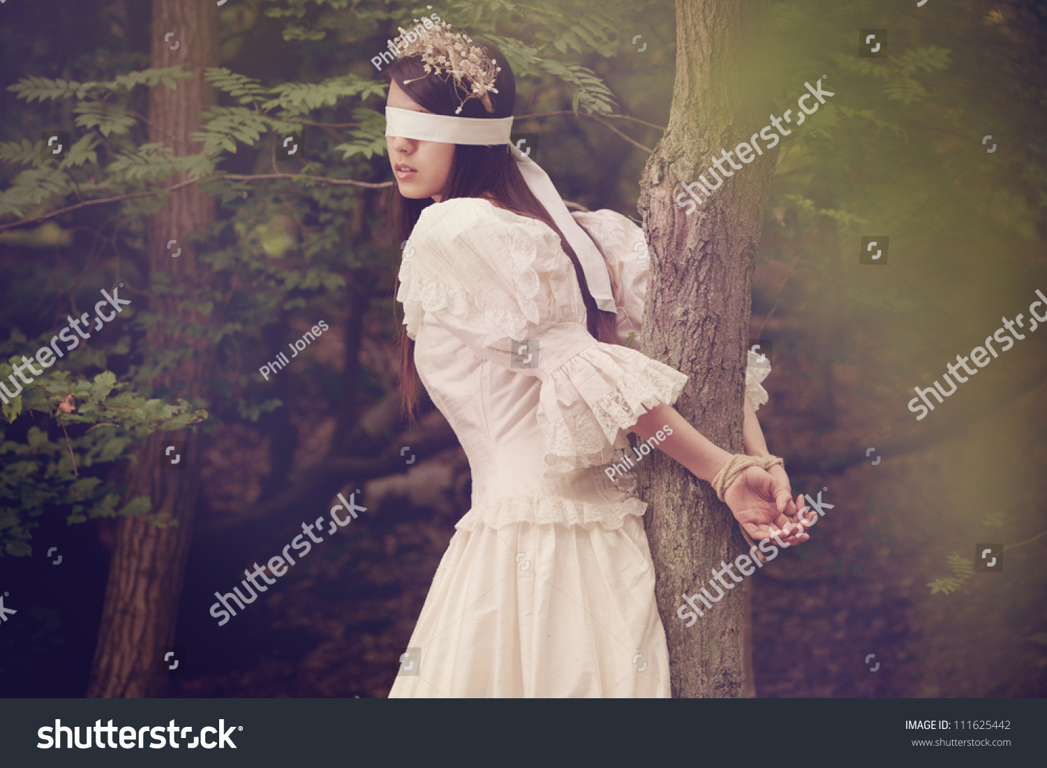 Dark Fairytale Inspired Image Beautiful Young Woman In Woods
