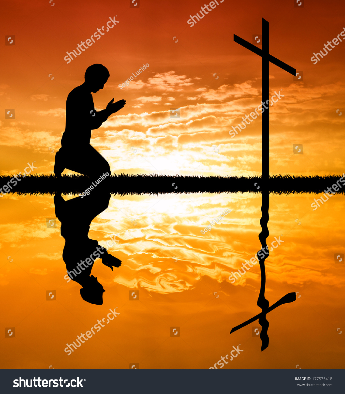 Illustration Of A Man Praying Under The Cross - 177535418 : Shutterstock Illustration Of A Man Praying Under The Cross - 177535418 : Shutterstock