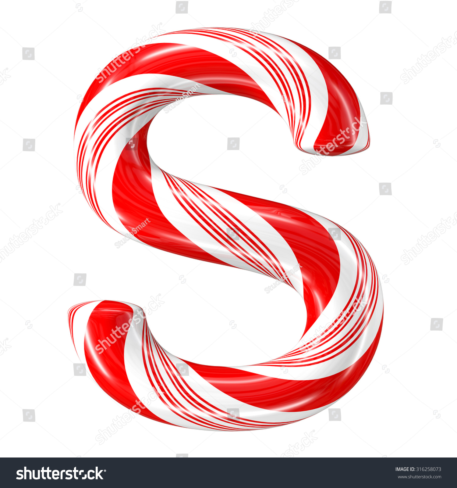 Mint Hard Candy Cane 3d Alphabet Collection Striped In Christmas