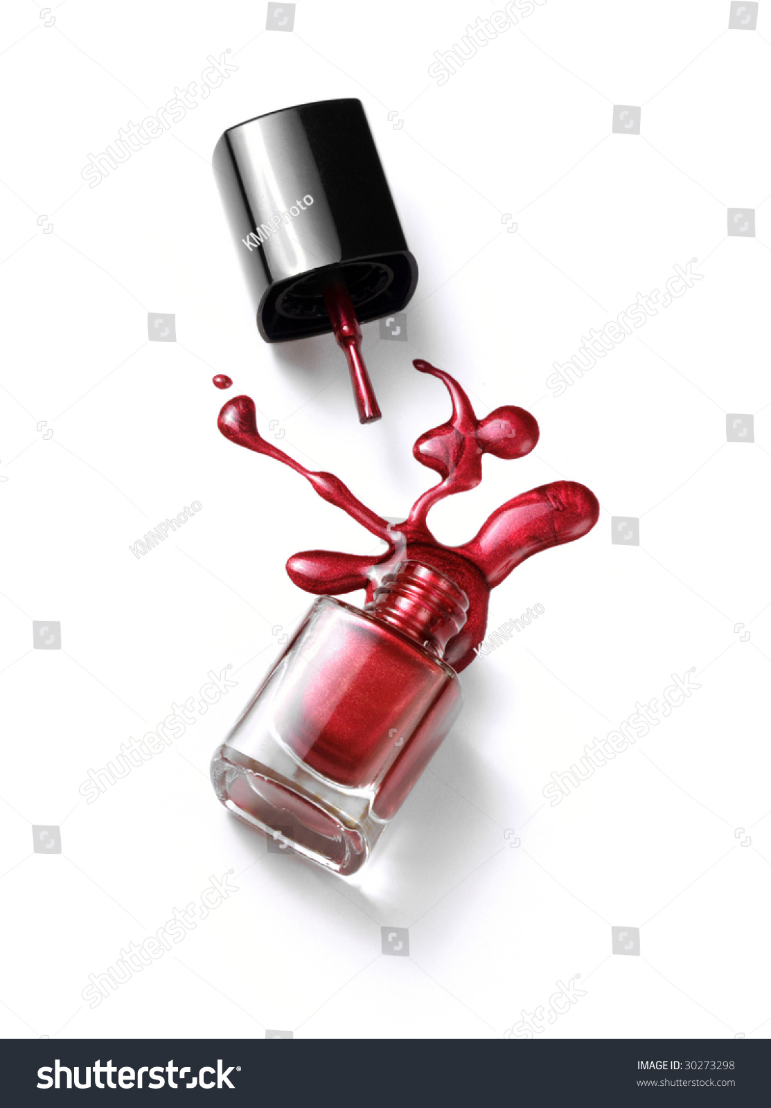 Nail Polish In Glass Bottle Isolated On White Background Liquid Splash