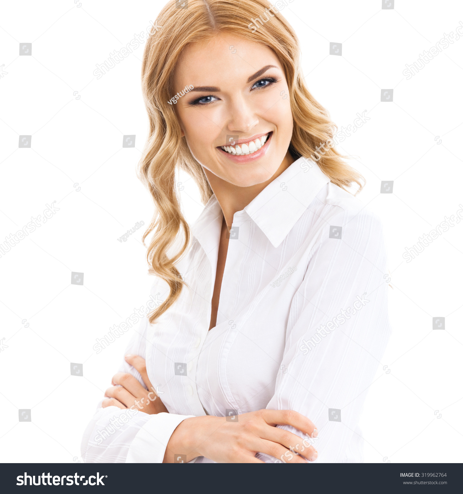 Portrait Of Happy Smiling Young Cheerful Business Woman Isolated Over