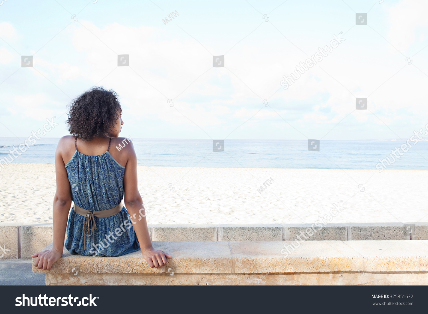 Rear View Of A Stylish African American Young Woman Sitting By White