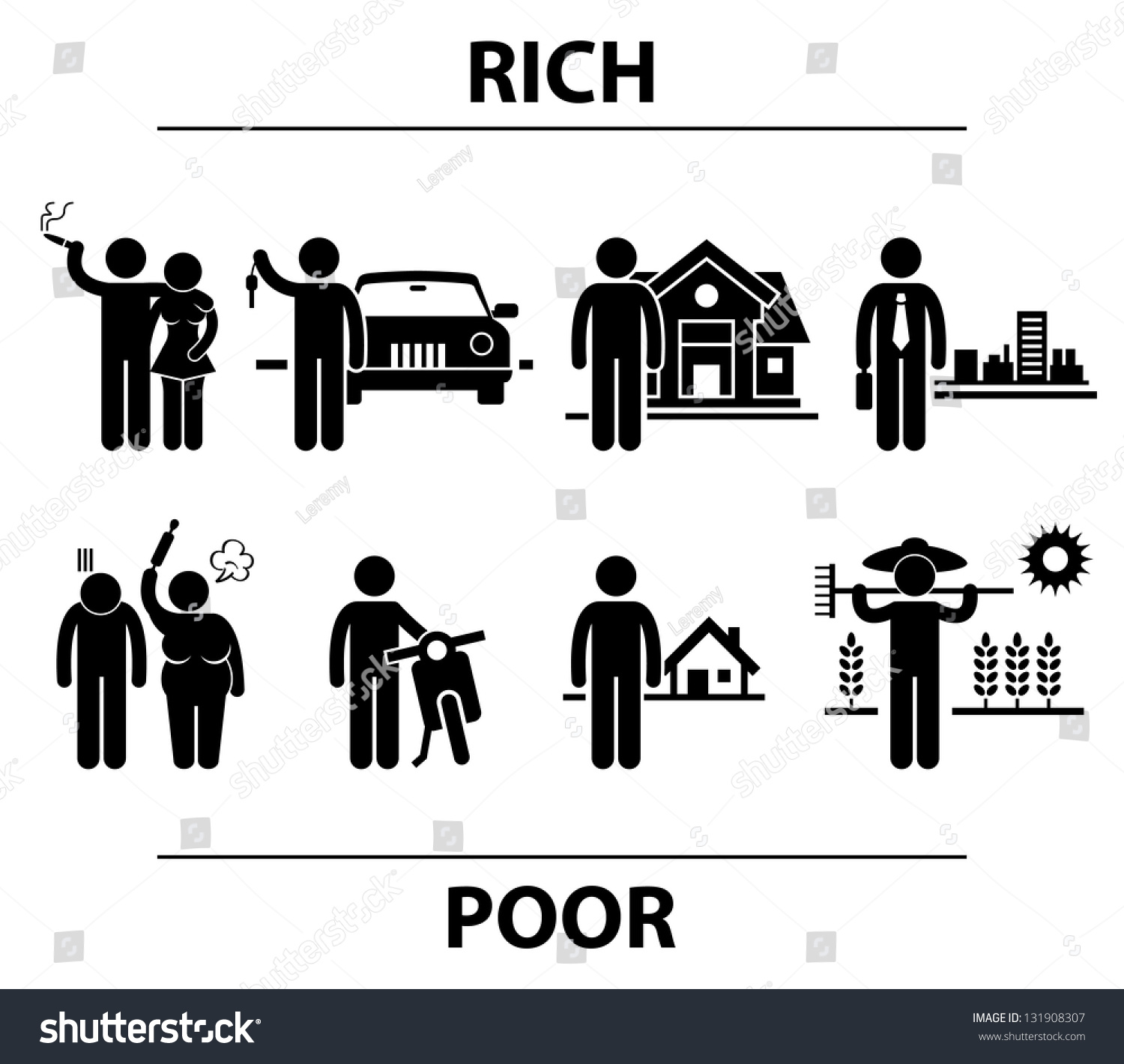 Rich Poor Man Financial Differences Concept Stock Illustration