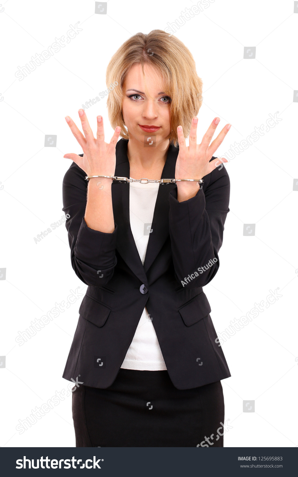 Young Beautiful Business Woman In Handcuffs Isolated On White Stock ... Young Beautiful Business Woman In Handcuffs Isolated On White Stock ...