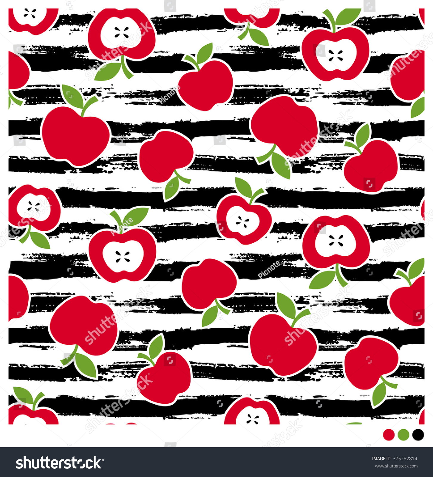 Apple Seamless Vector Pattern On Brush Striped Background 375252814