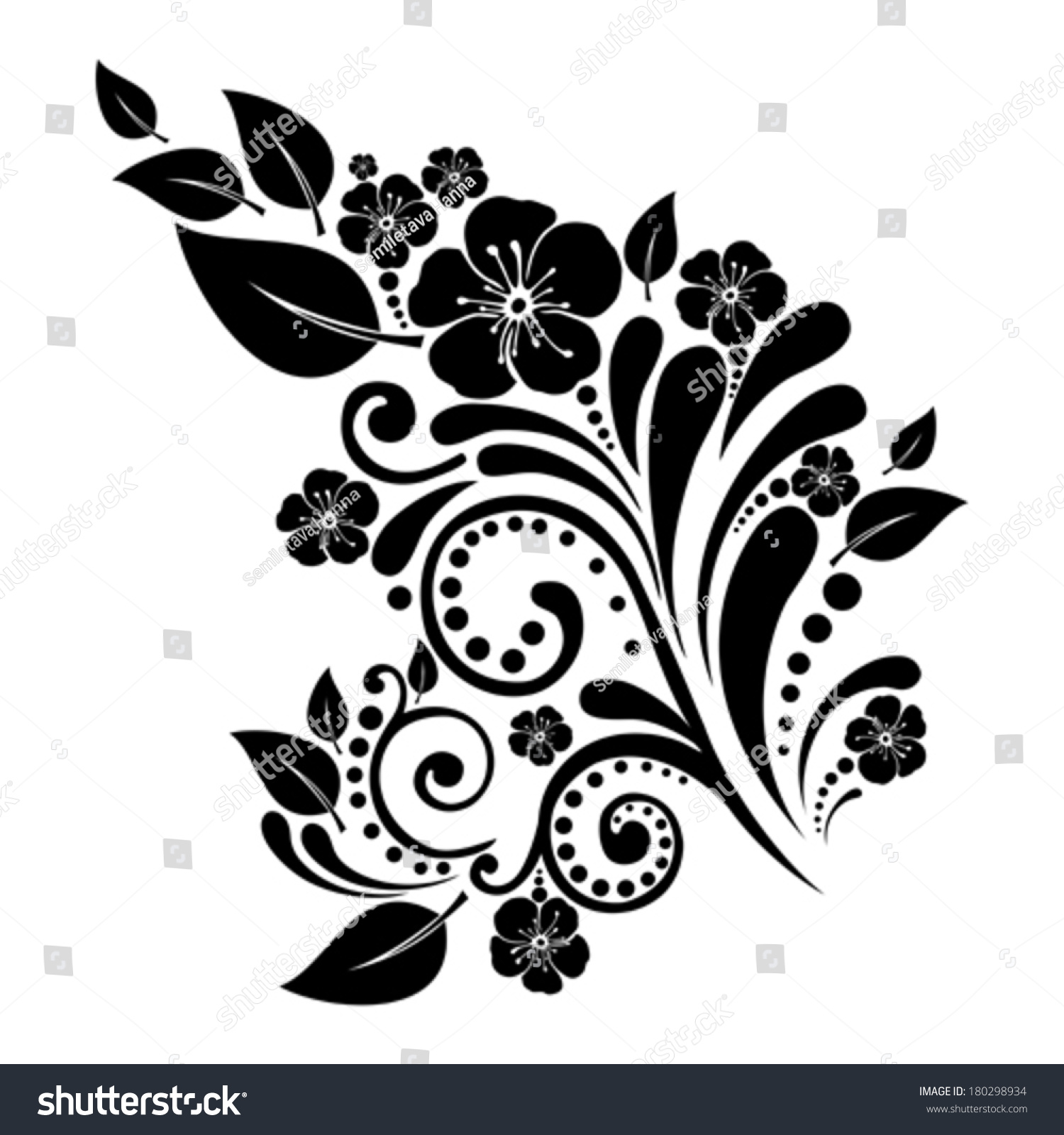 Black Flower Isolated On White Background Vector Illustration