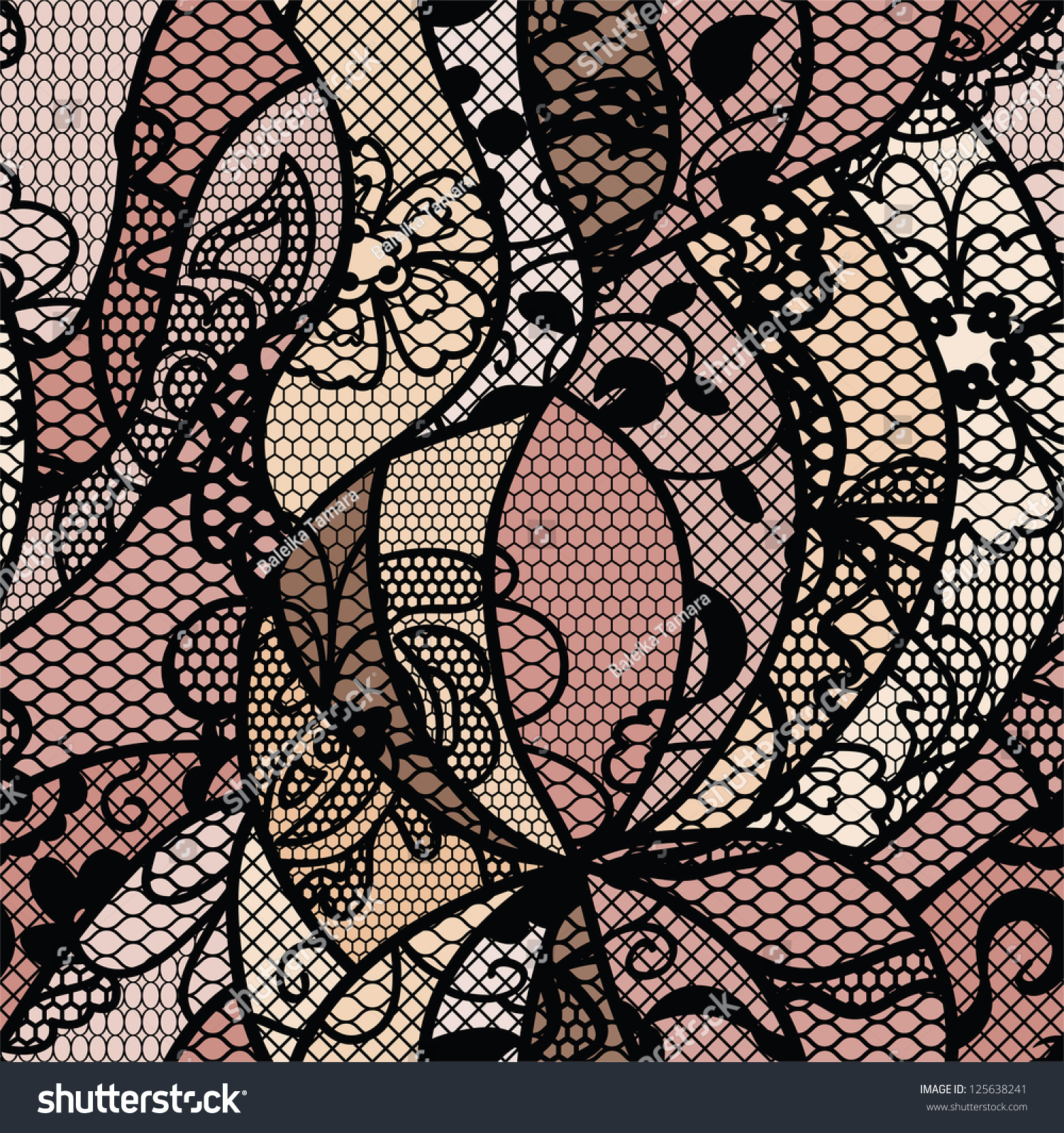 Black Lace Vector Fabric Seamless Pattern With Lines And Flowers