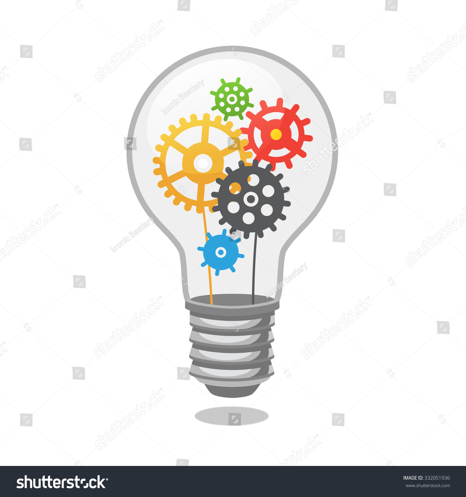 Bright Idea Light Bulb With Cogs. Flat Style Vector Illustration ... Bright Idea Light Bulb With Cogs. Flat Style Vector Illustration ...