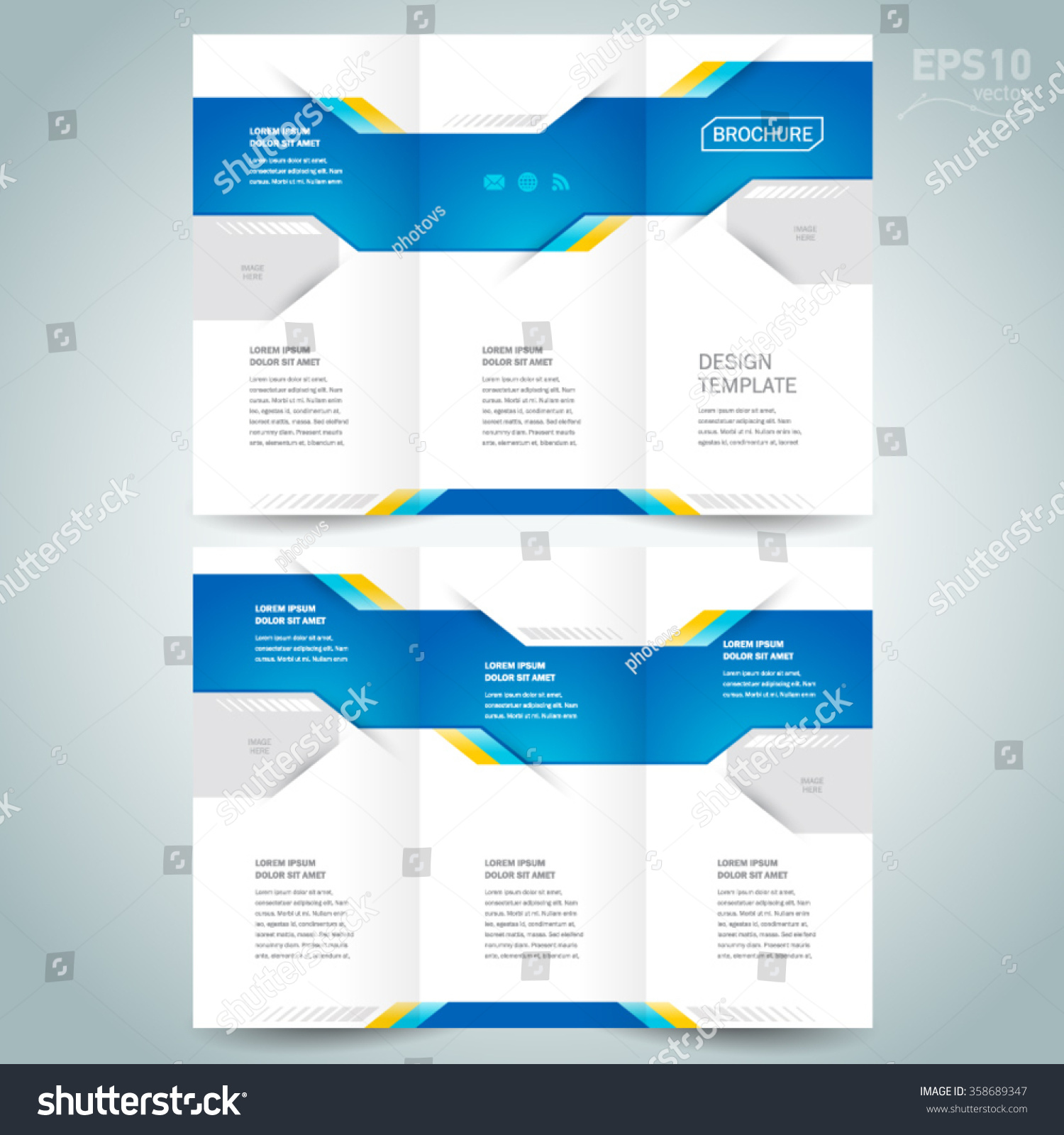 Brochure Design Template Vector Tri Fold Geometric Abstract Blue Color