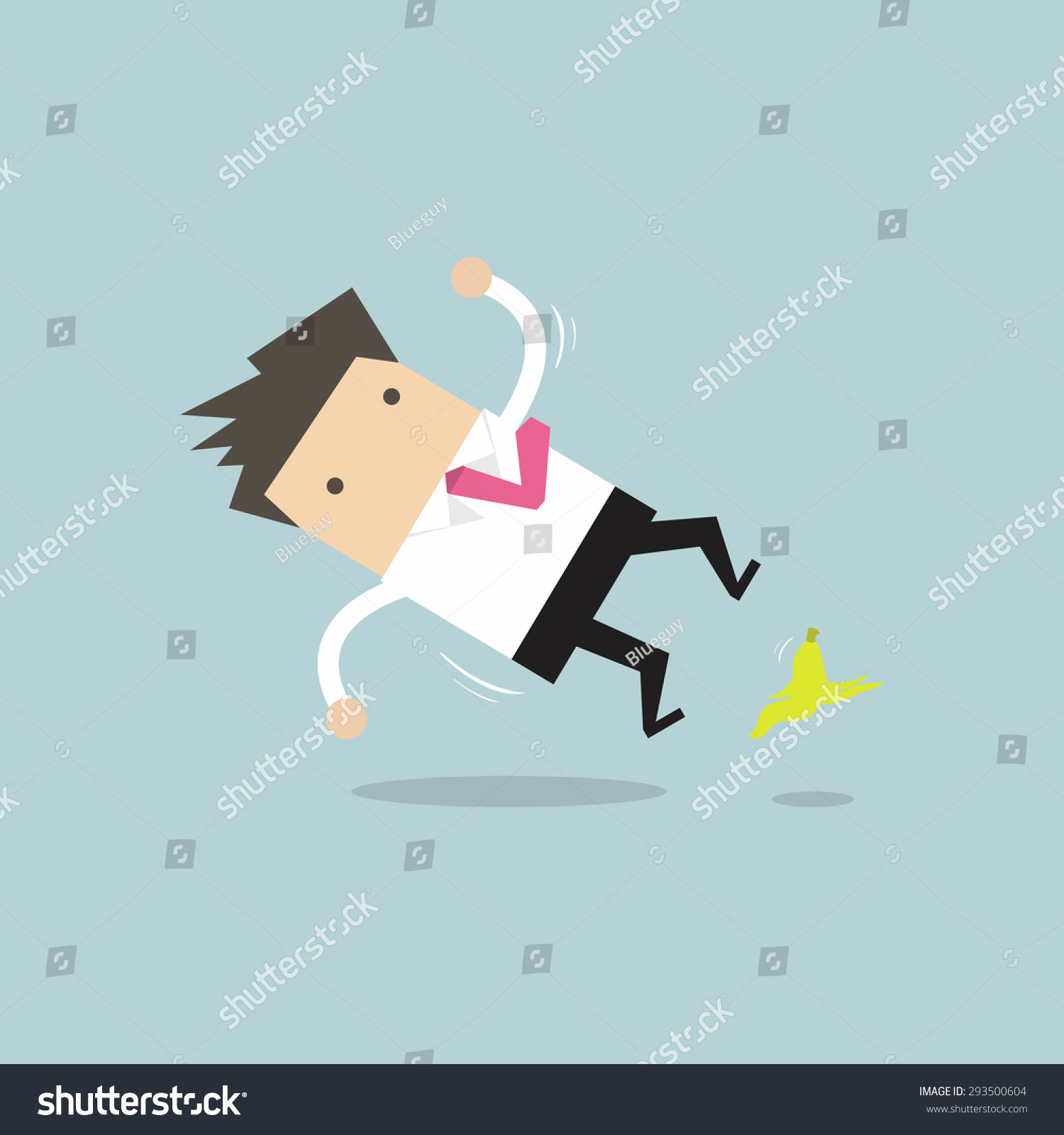 Businessman Slipping On A Banana Peel And Falling Down Stock Vector