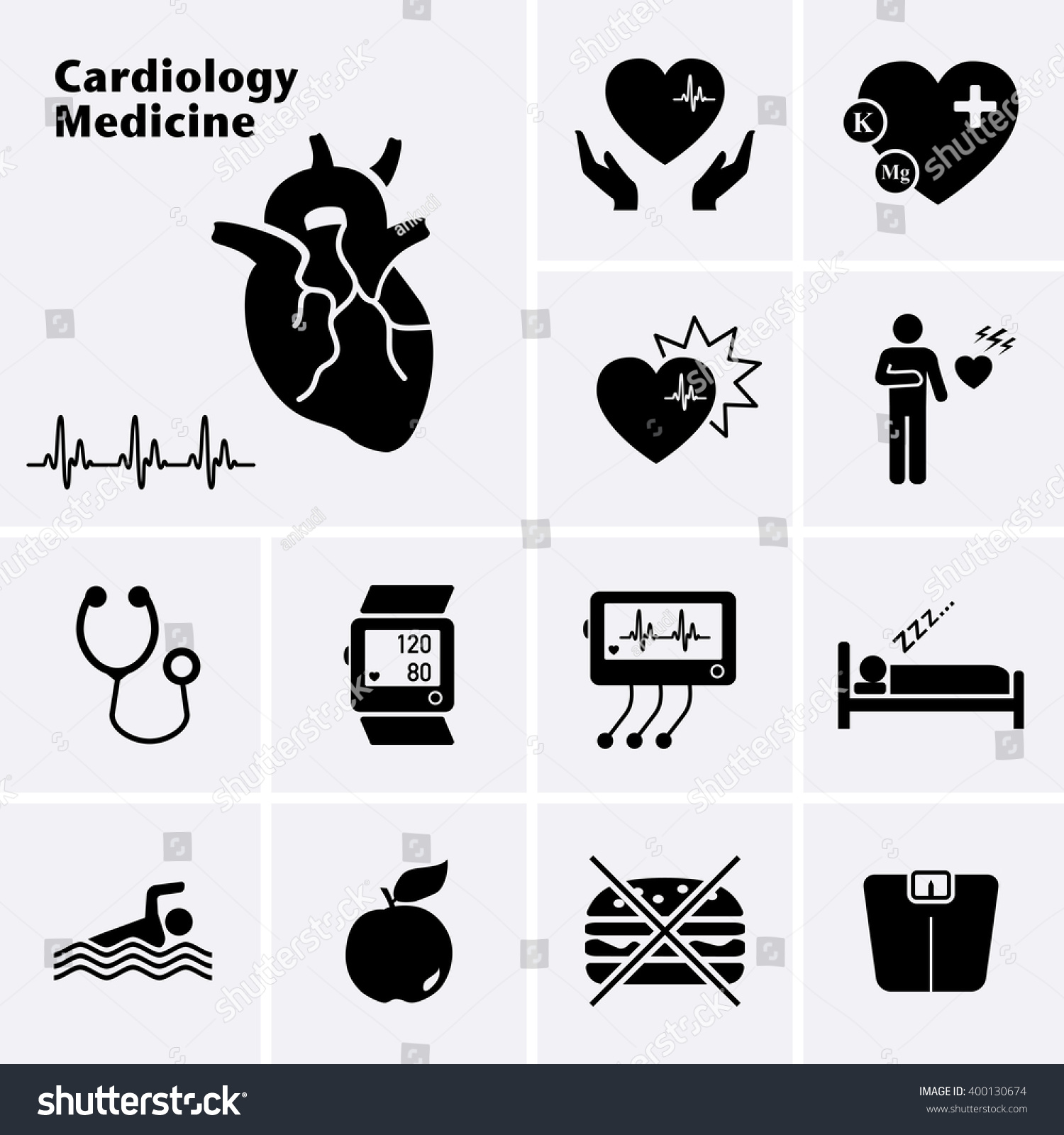 Cardiology Medicine Icons Cardiovascular Diseases Vector Set