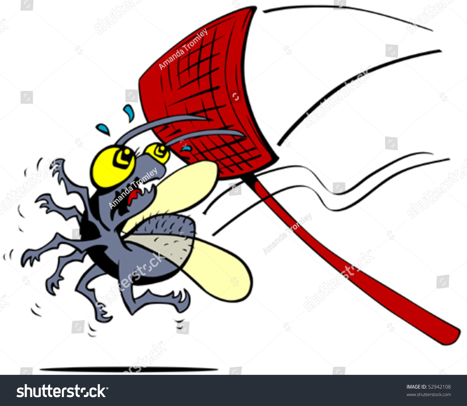 Cartoon Bug About To Be Squashed By A Flyswatter Stock Vector