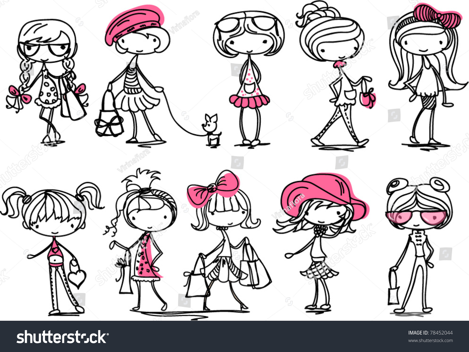 Cartoon Cute Girl Fashionista Stock Vector Illustration 78452044