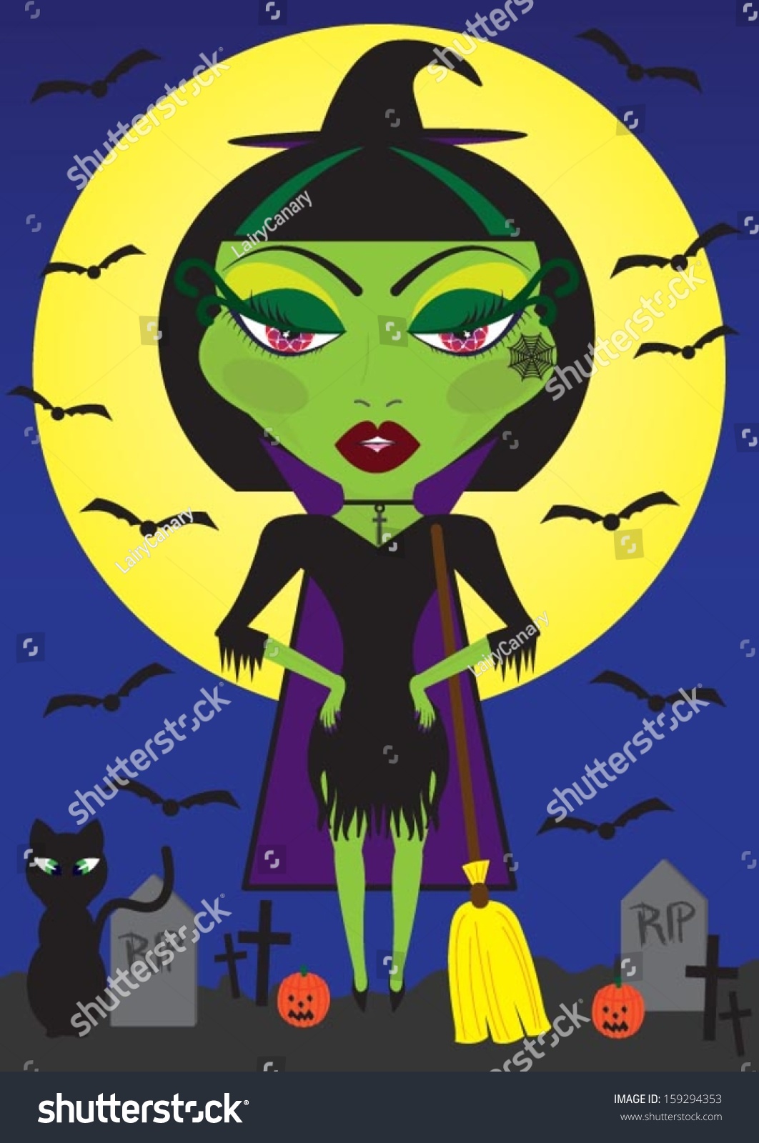 Cartoon Halloween Sexy Green Witch Vector 159294353 Shutterstock