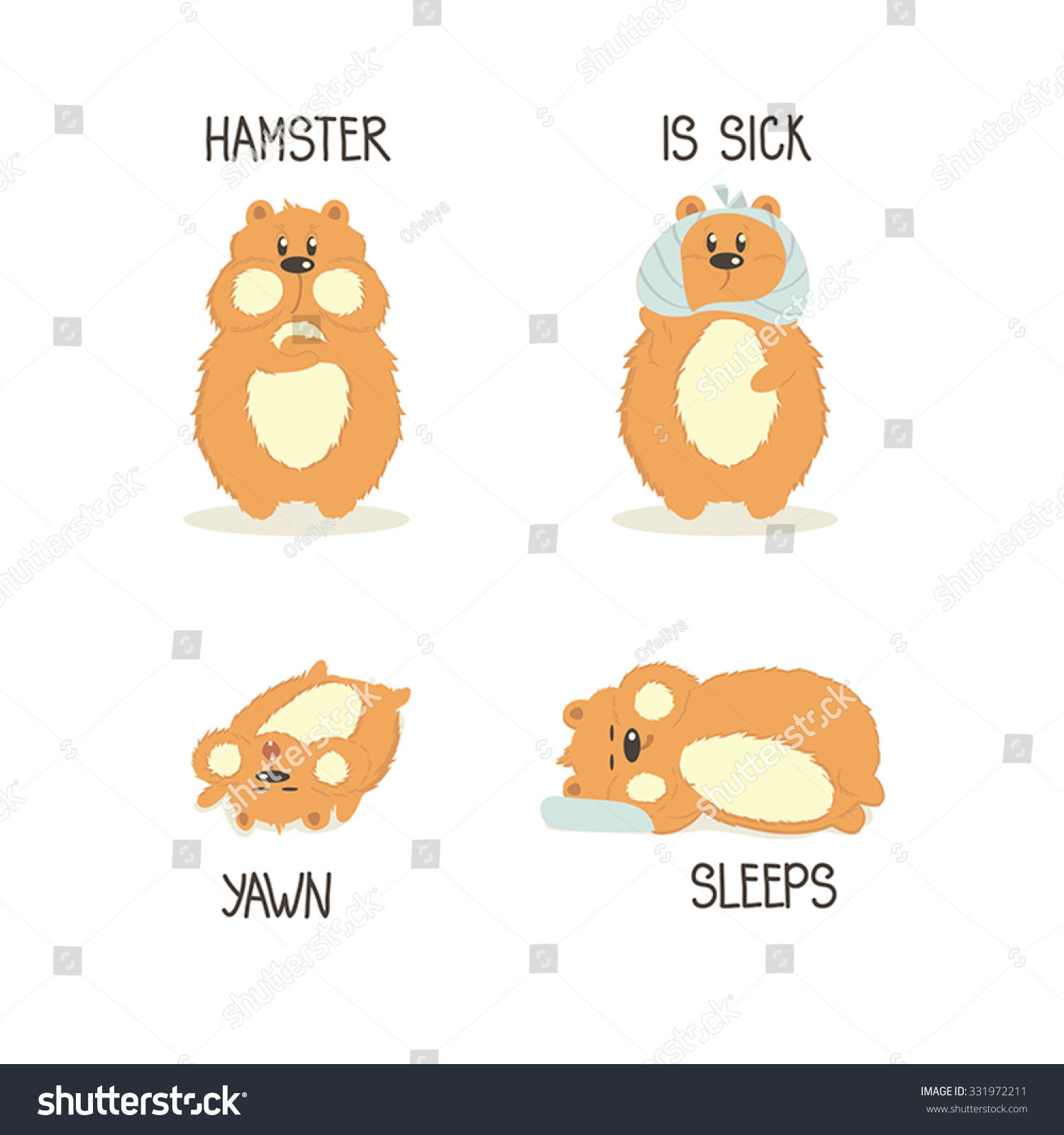 Cartoon Hamster Vector Set Sick Yawning Sleeping 331972211 Shutterstock