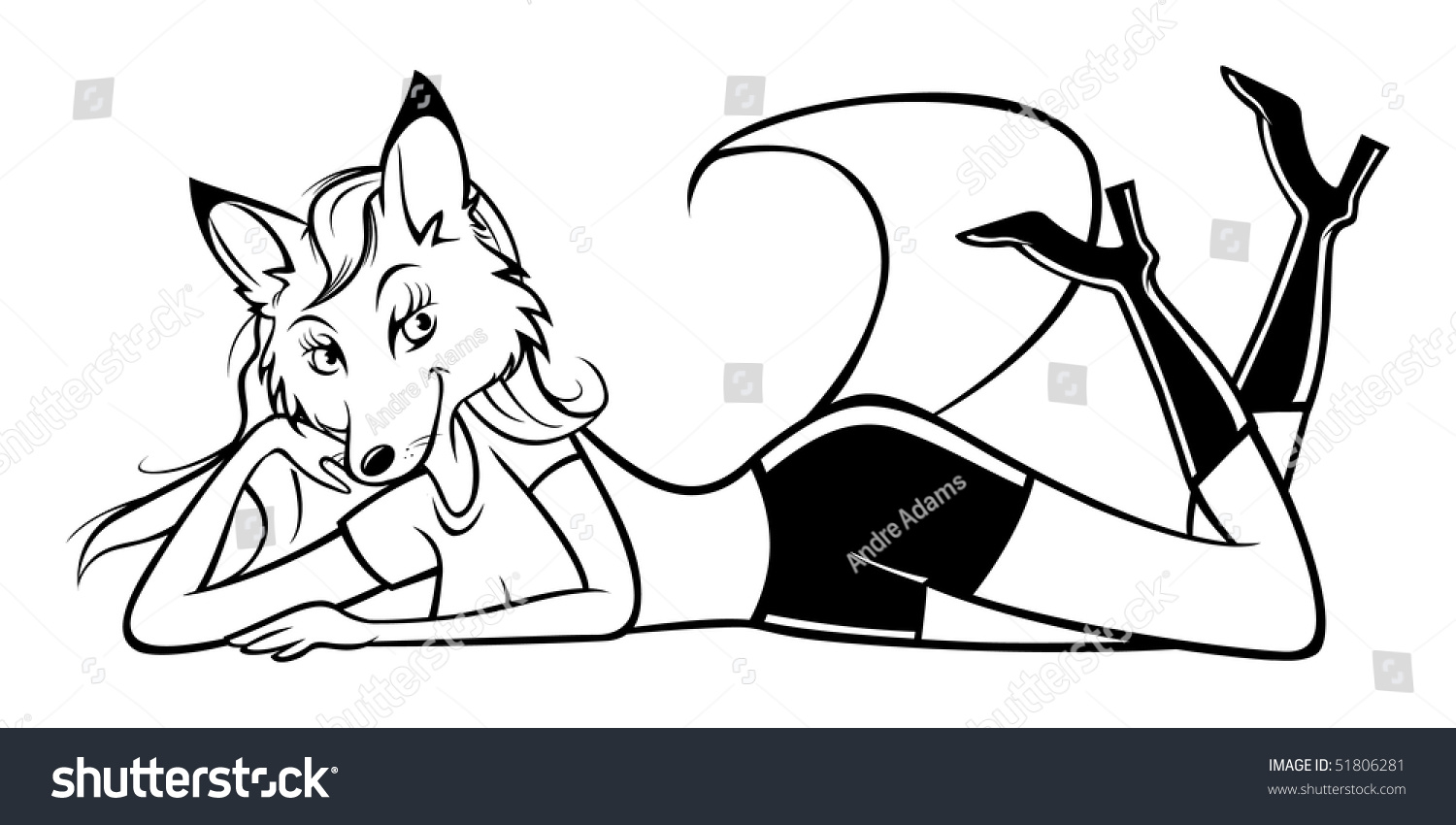 Cartoon Vector Outline Illustration Fox Sexy Posing Outline 51806281 Shutterstock