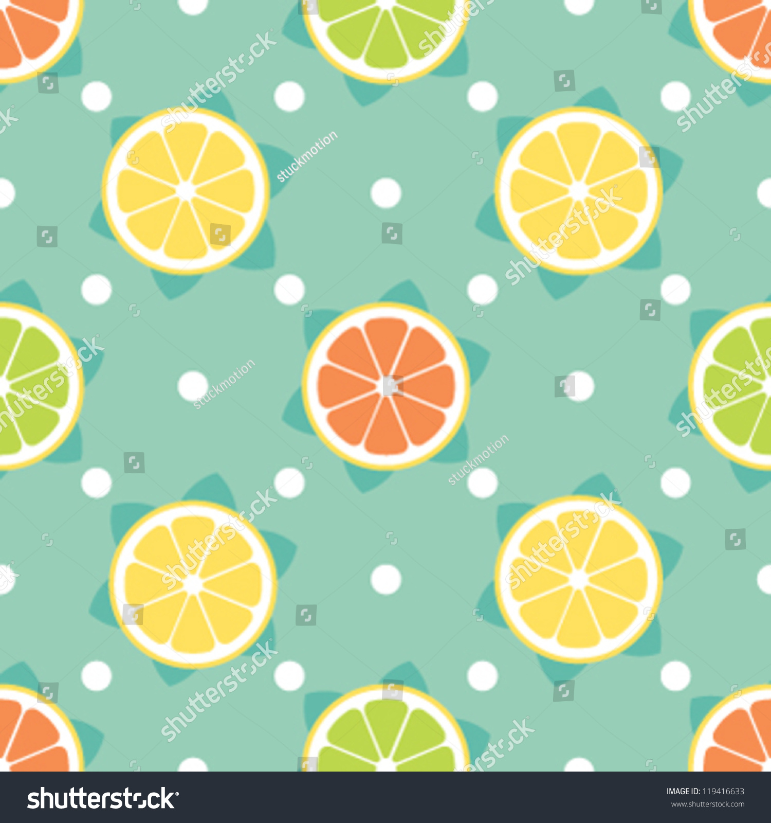 Citrus Fruit Polka Dots Seamless Background Pattern Stock Vector