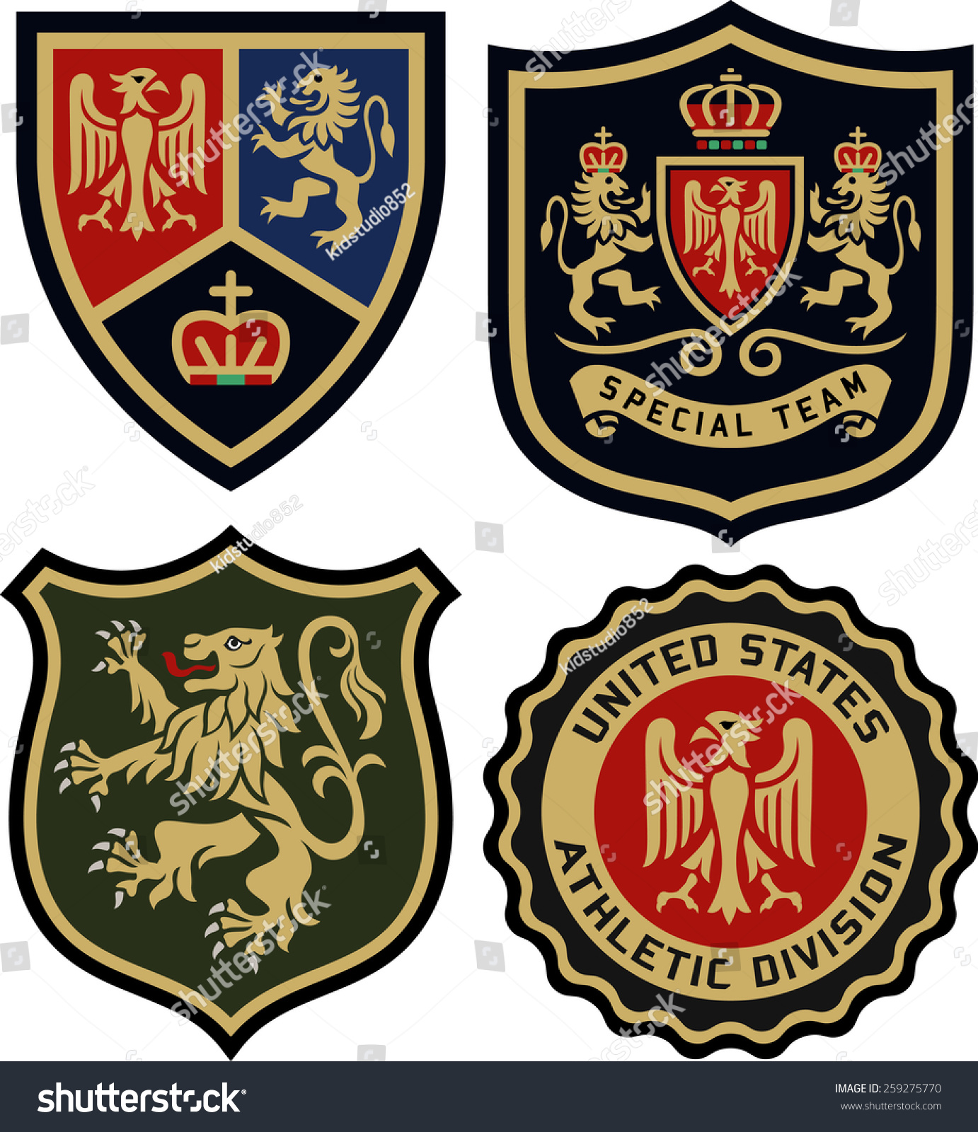 Classic Royal Emblem Heraldic Badge Set Stock Vector 259275770