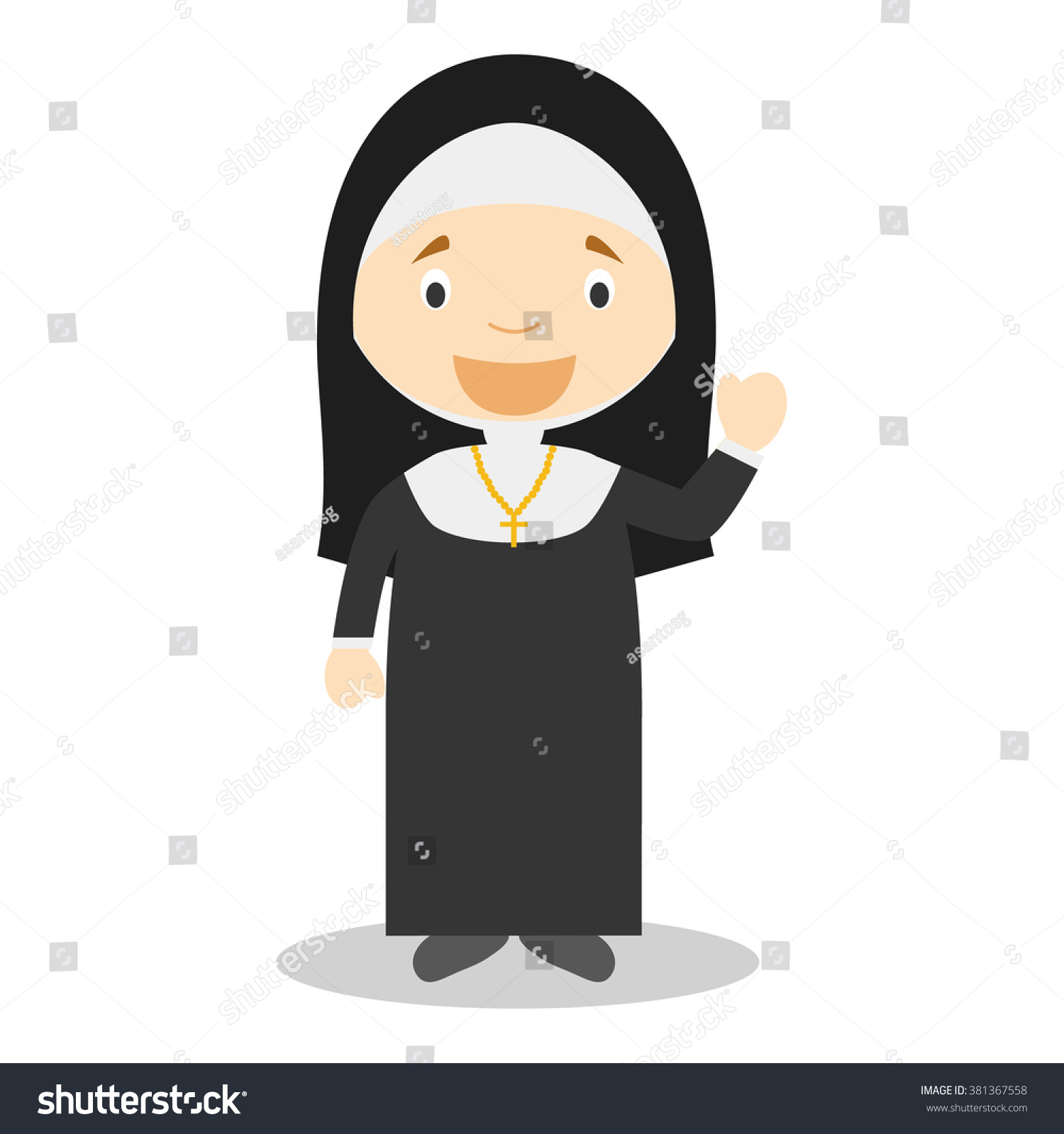 Cute Cartoon Vector Illustration Of A Nun 381367558 Shutterstock
