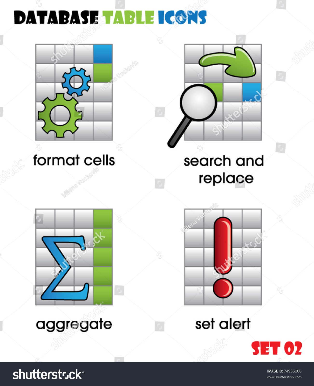 Database And Table Formatting Icons Stock Vector Illustration 74935006