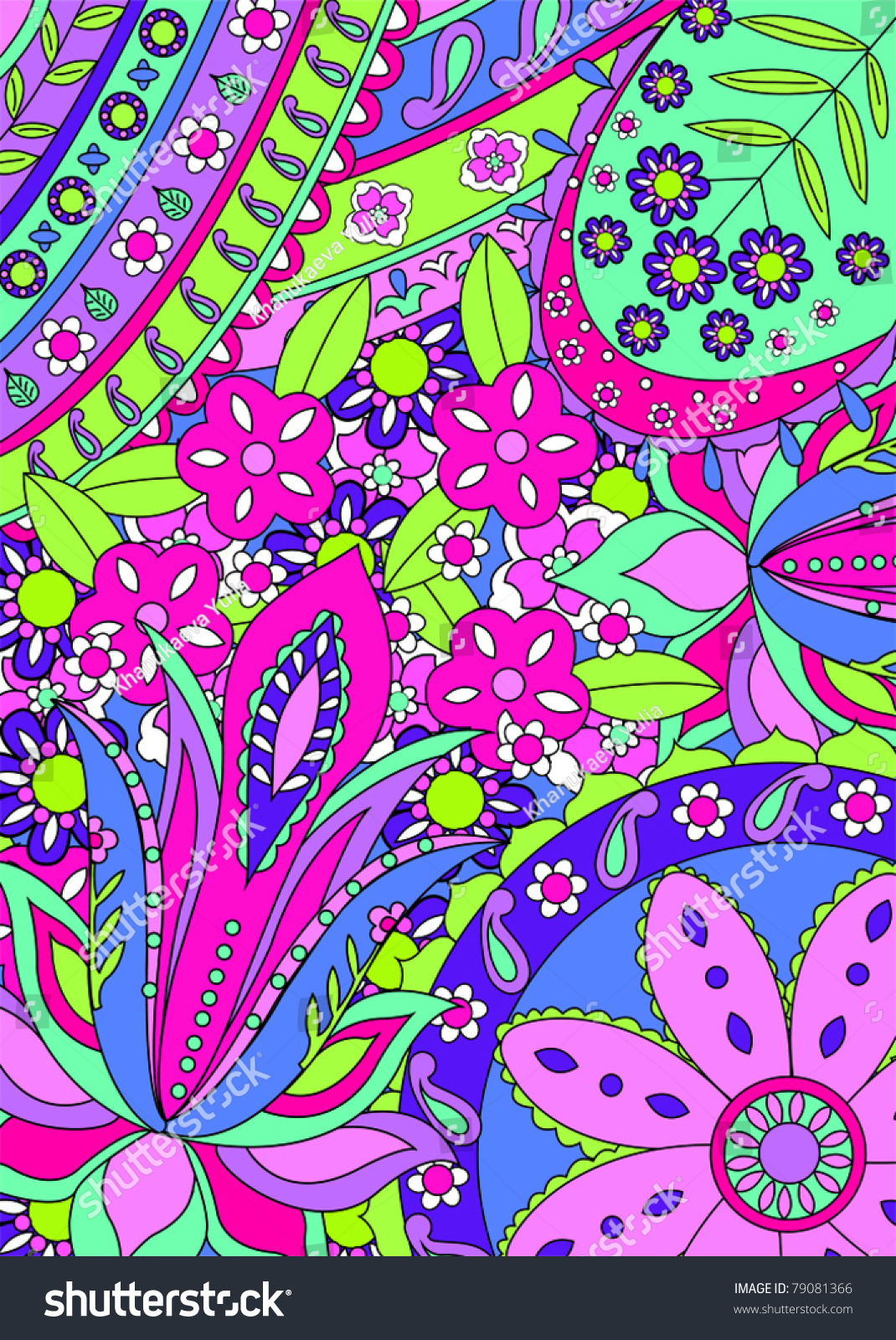 Flowers And Paisley Color Pattern Stock Vector Illustration 79081366