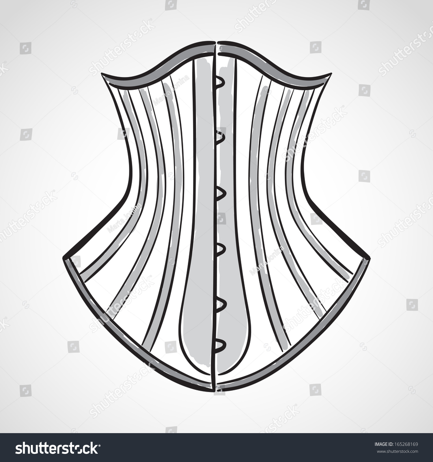 Hand Drawn Corset On Mannequin Silhouette And Colored Version Stock Vector Illustration