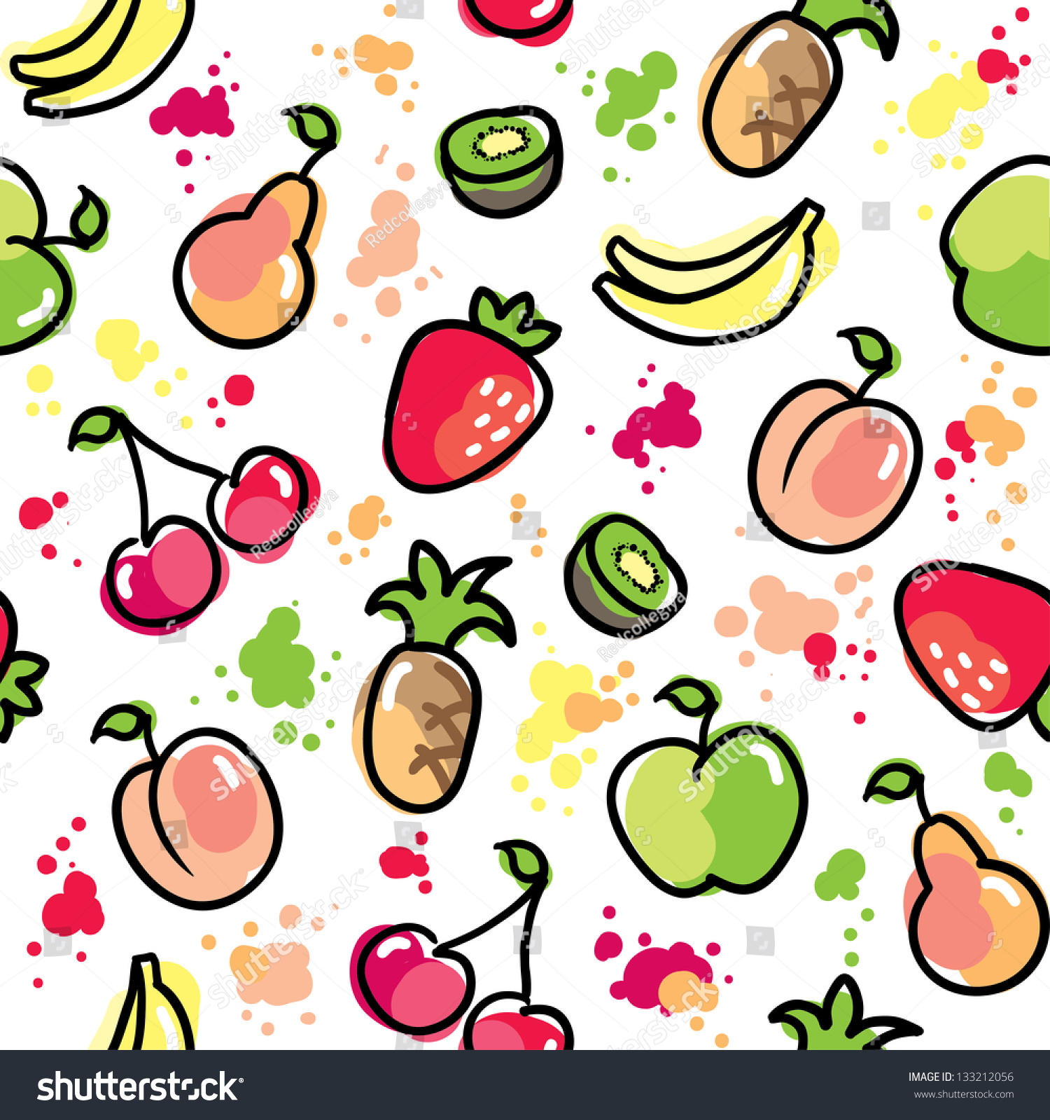 Hand Drawn Fruits On White Background Vector Seamless Pattern