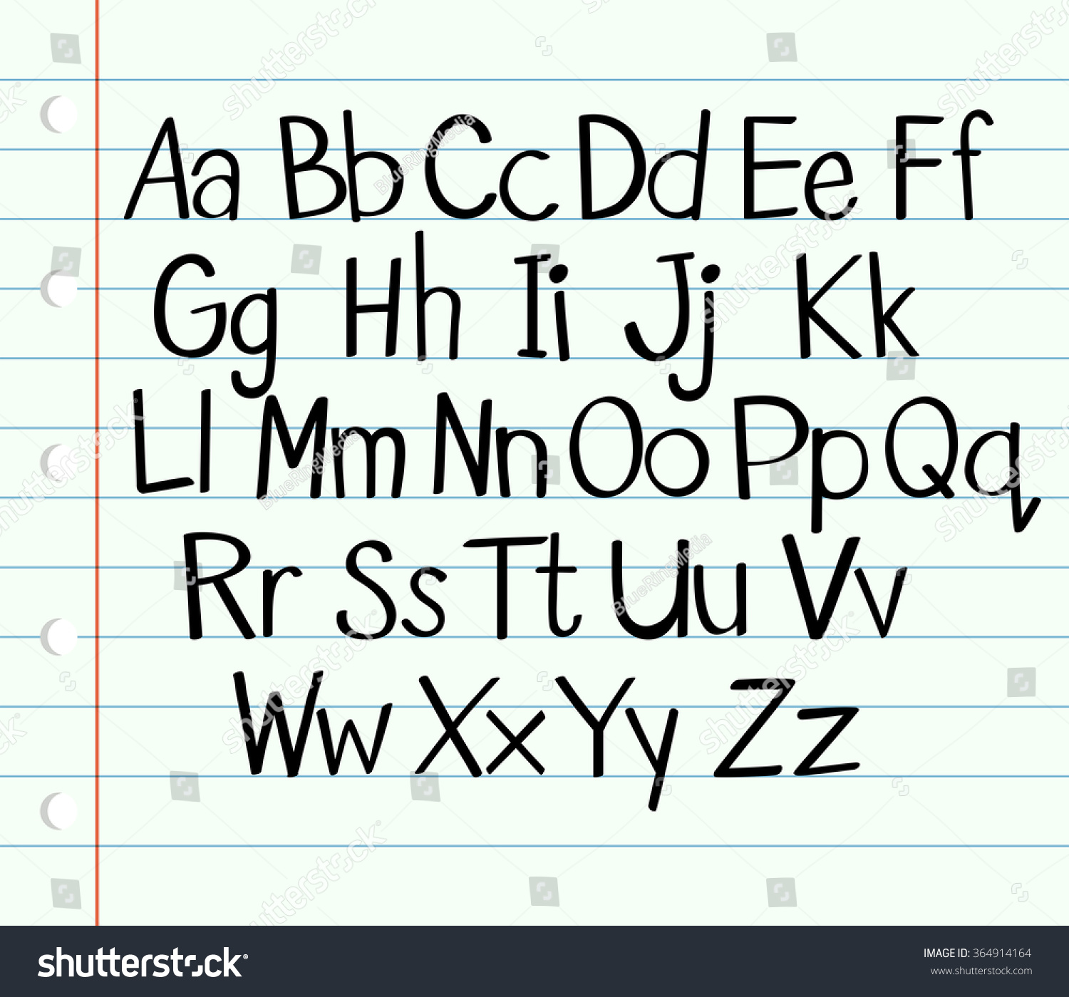 Handwriting English Alphabet Upper Lower Cases Stock Vector 364914164 Shutterstock