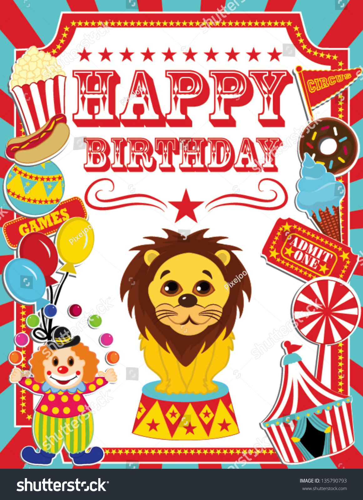 Happy Birthday Card Circus Design Stock Vector 135790793 Shutterstock