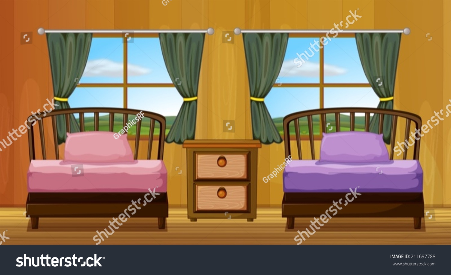 Illustration Of A Bedroom With Two Beds 211697788 Shutterstock
