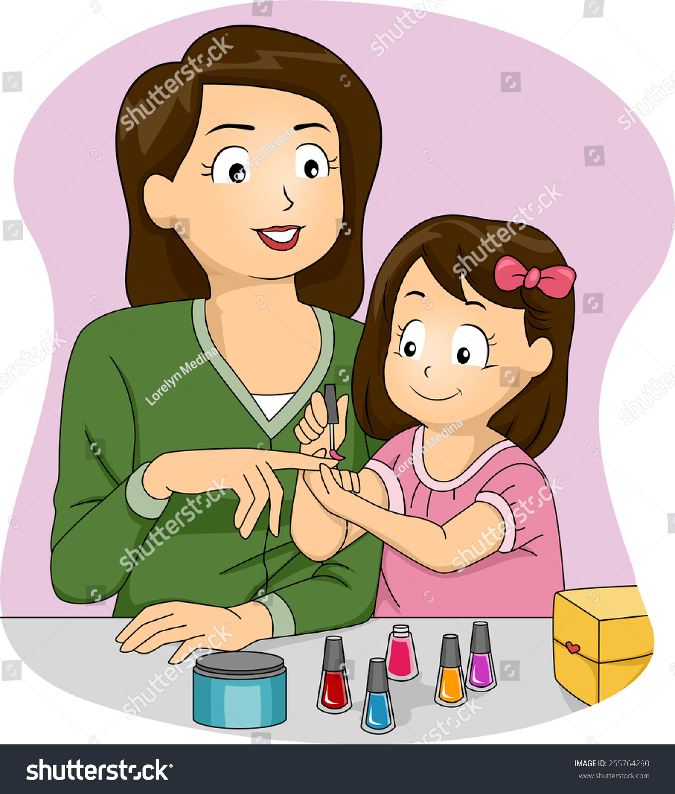 Illustration Of A Mother Letting Her Daughter Apply Nail Polish On Her