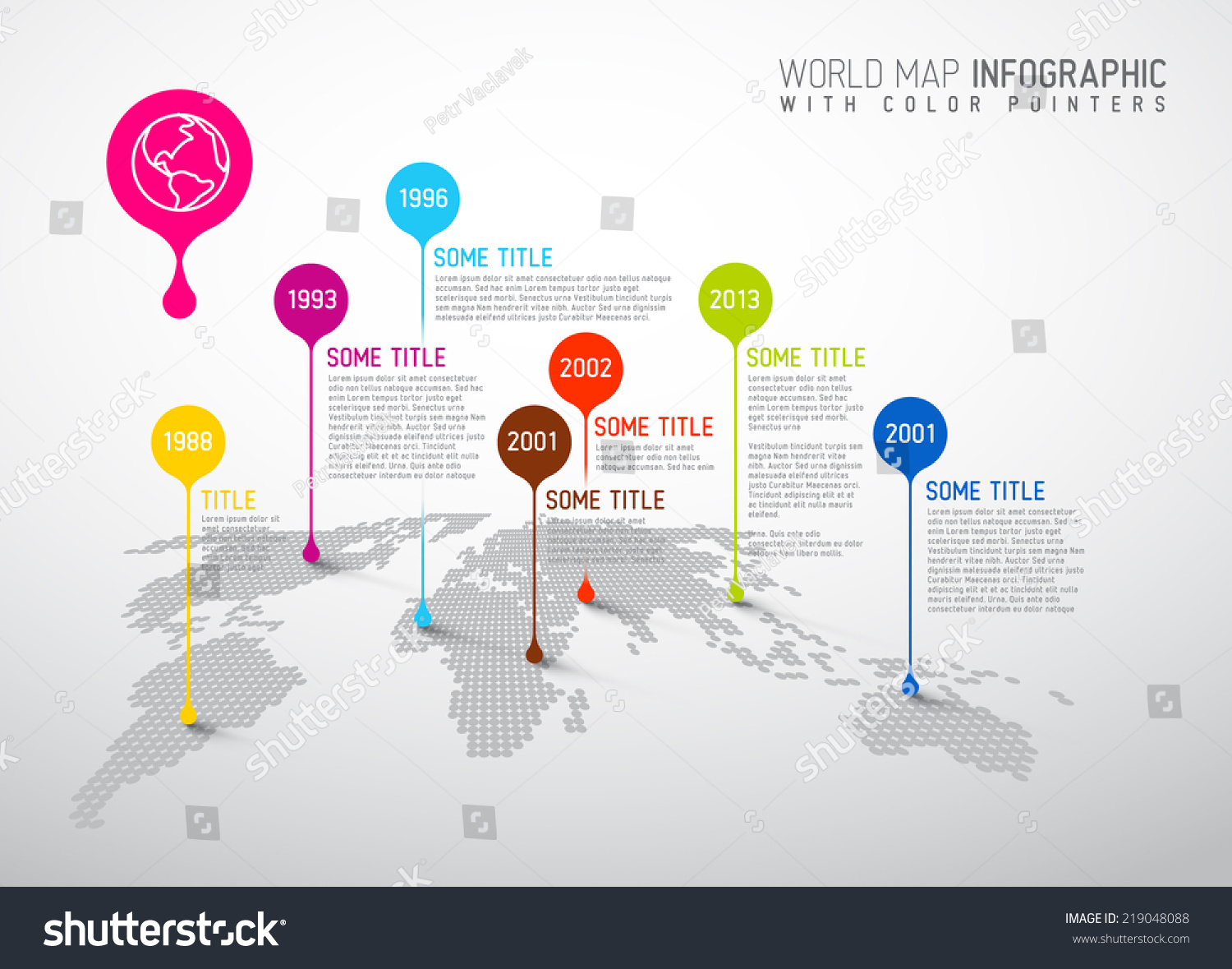 Light World Map With Pointer Marks Communication Concept Stock Vector