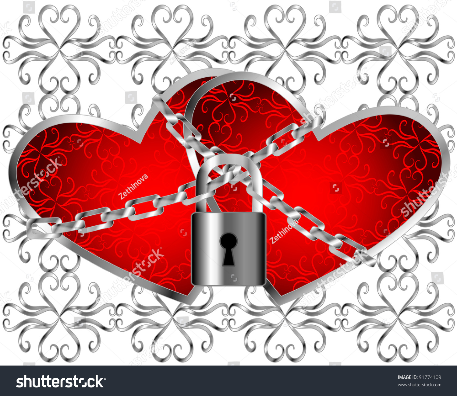 Locked Hearts Two Hearts Chained And Locked Together Like An Unbreakable