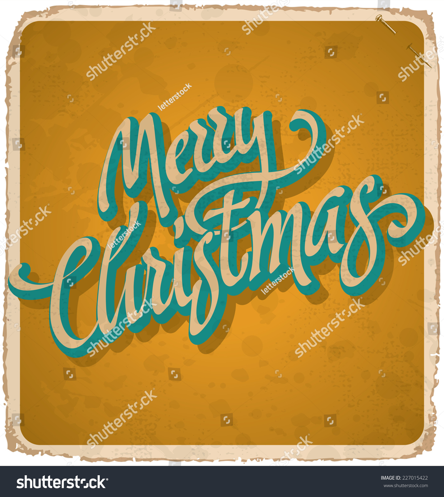 Merry Christmas Hand Lettering Vintage Card Stock Vector 227015422