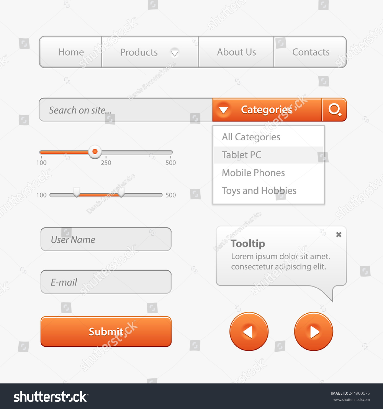 Orange Light User Interface Controls Web Elements Website Software Ui Buttons Switchers
