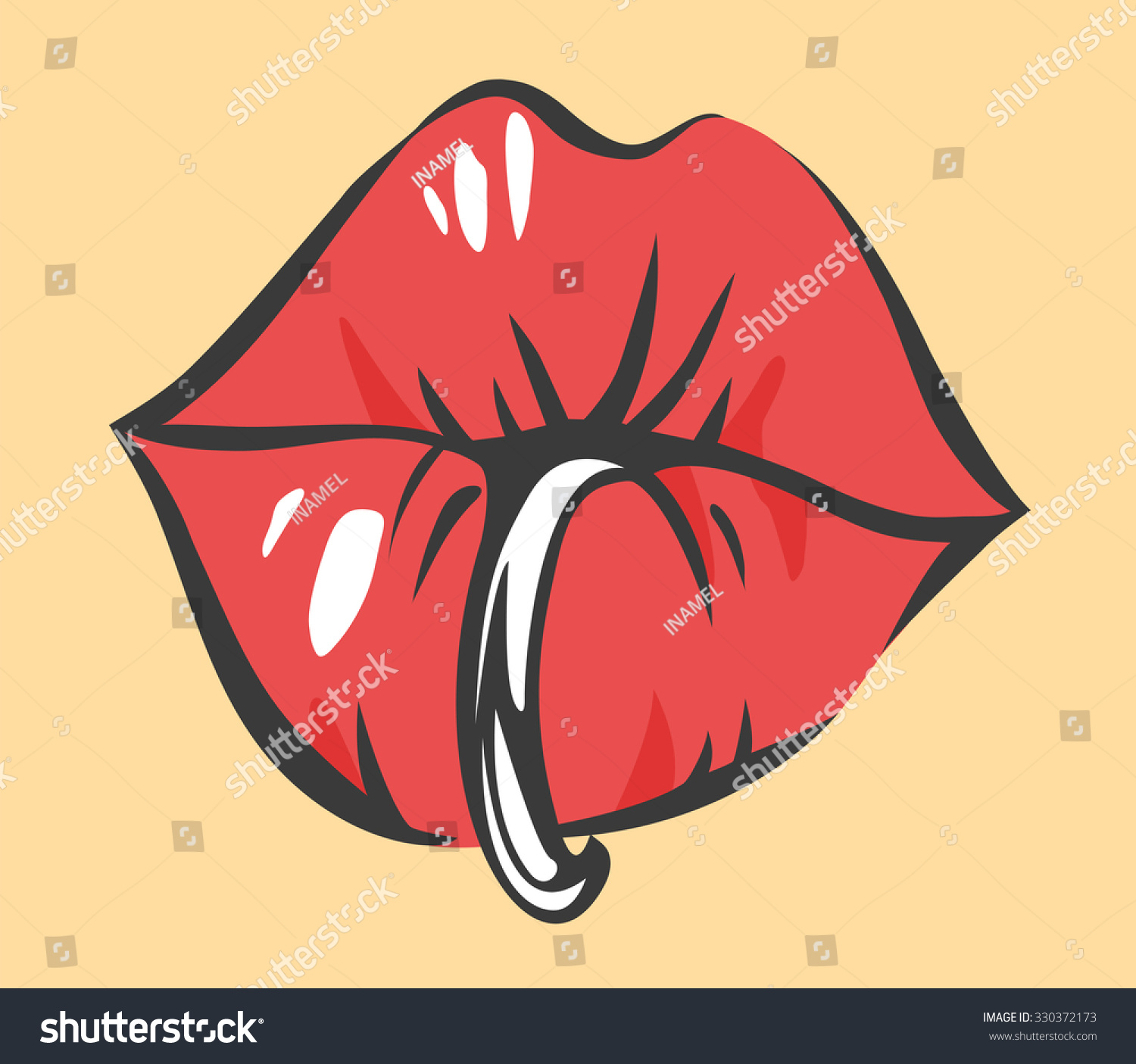 Pop Art Sexy Lips With Piercing Vector Object 330372173 Shutterstock