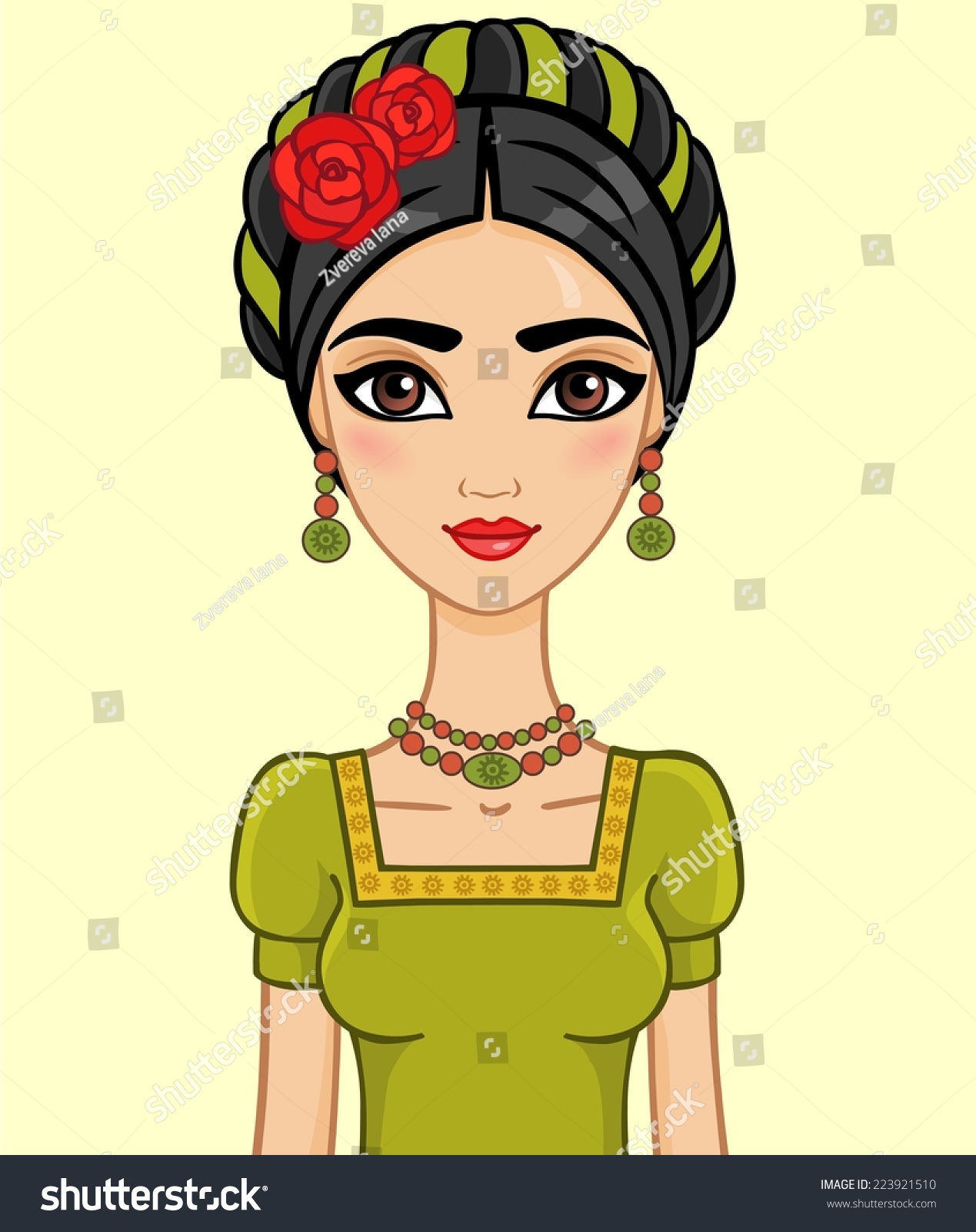Portrait Animation Beautiful Mexican Girl Isolated Stock Vector