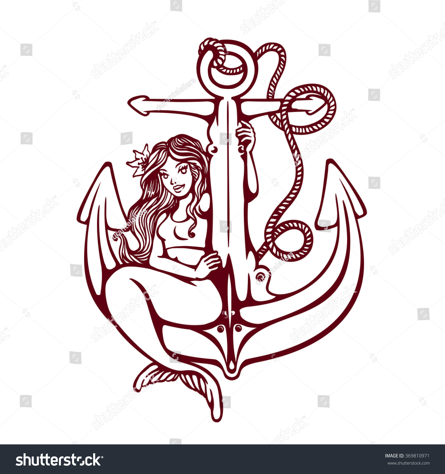 Pretty Siren Mermaid Pinup Girl Sitting Stock Vector 369810971 Shutterstock