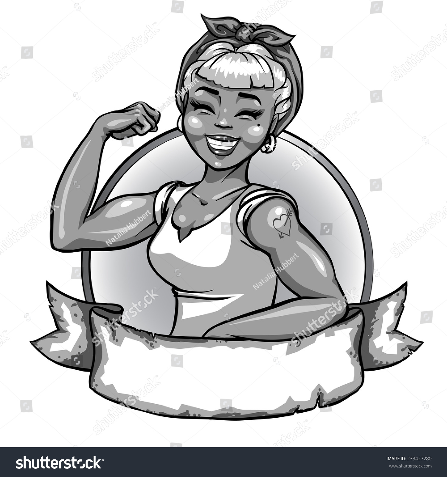 Retro Pinup Girl Vector Illustration Ribbon Stock Vector 233427280