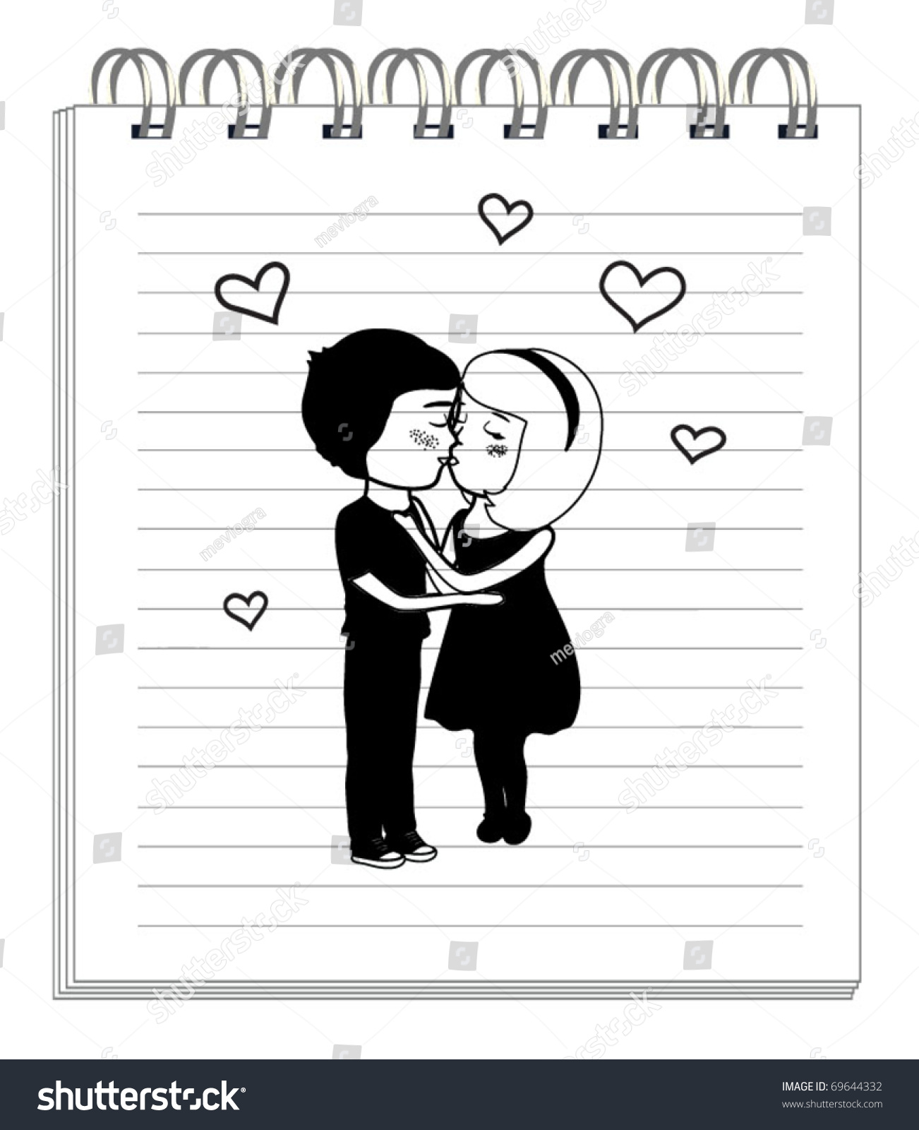 Romantic Couple Kissing Doodle Stock Vector Illustration 69644332