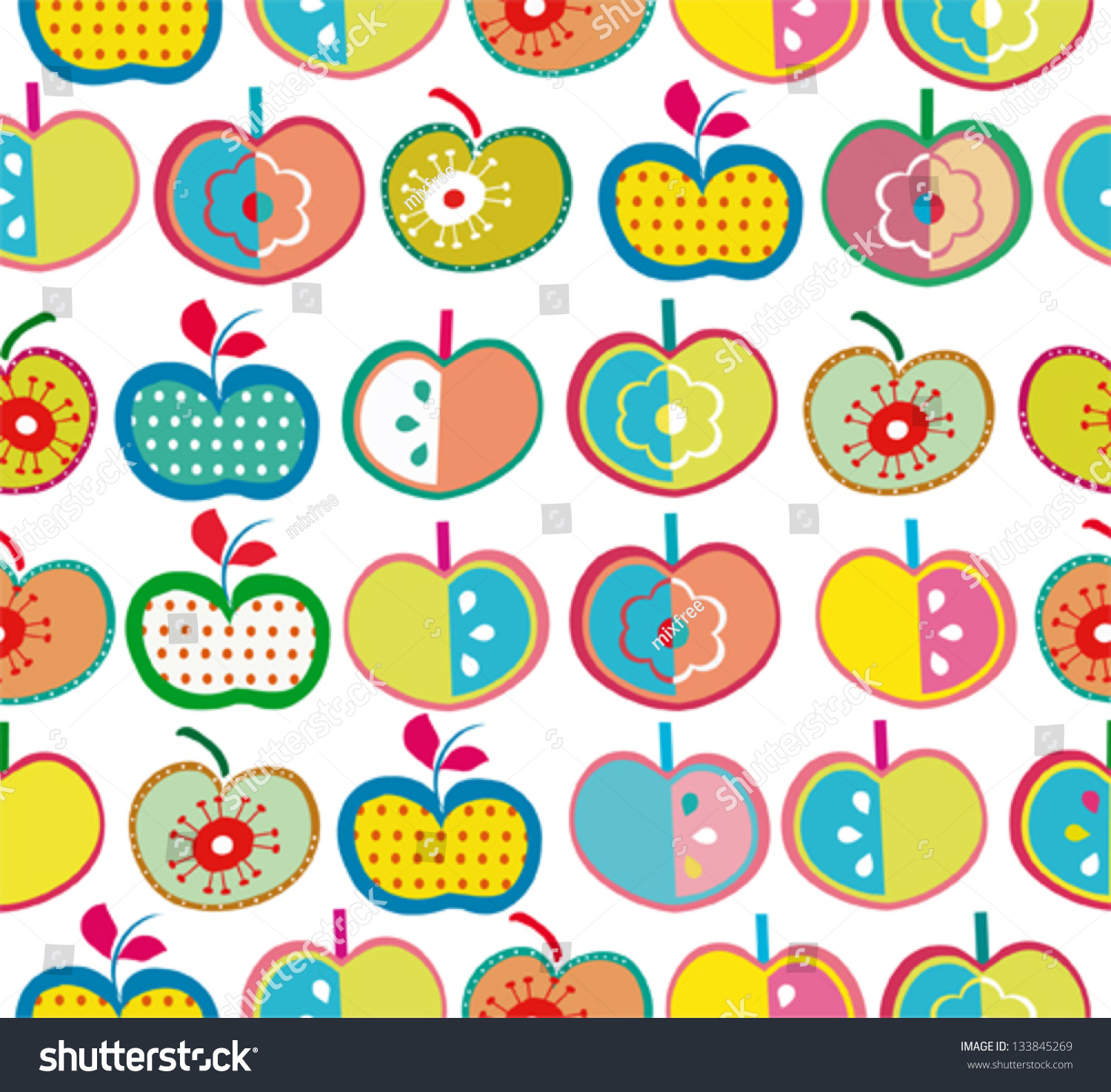 Seamless Cute Bright Colorful Retro Apple Pattern In Vector - 133845269 ... Seamless Cute Bright Colorful Retro Apple Pattern In Vector - 133845269 ...