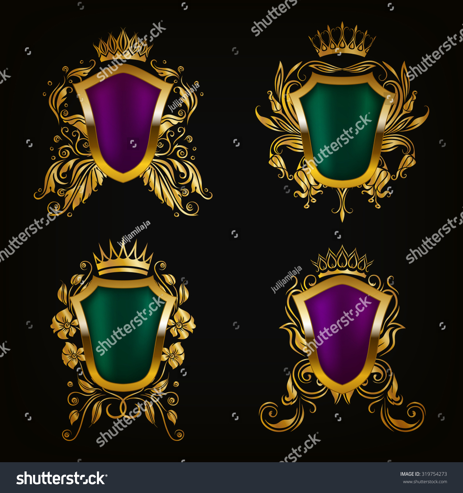 Set Golden Royal Shields Graphic Design Stock Vector 319754273