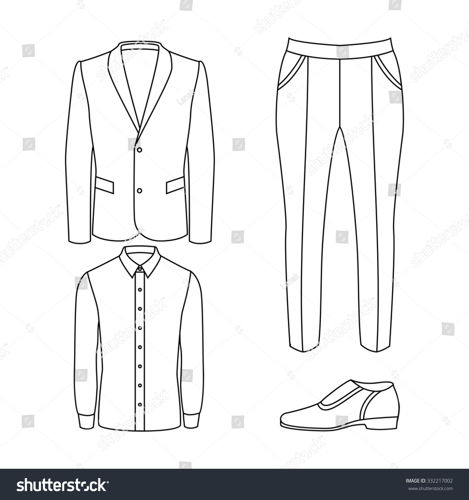Set Of Outline Trendy Mens Clothes With Pants Jacket Shirt And